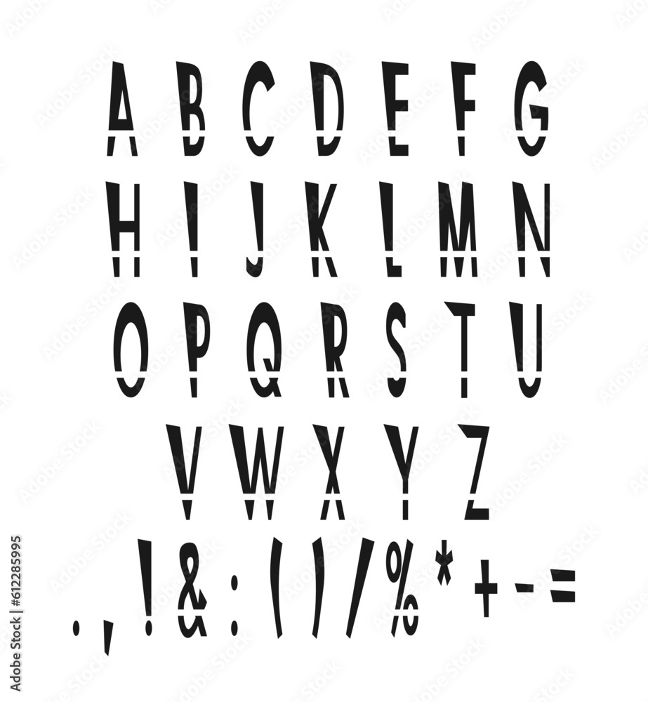 Amusing black cut style alphabet set. Vector decorative typography ...