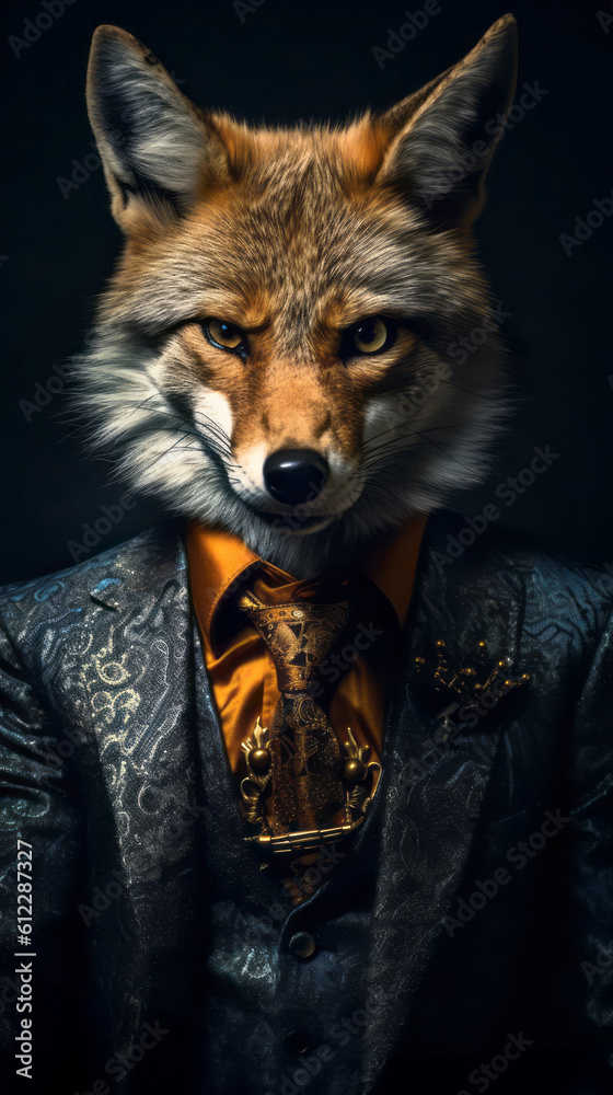 Wolf dressed in an elegant suit with a nice tie. Fashion portrait of an ...