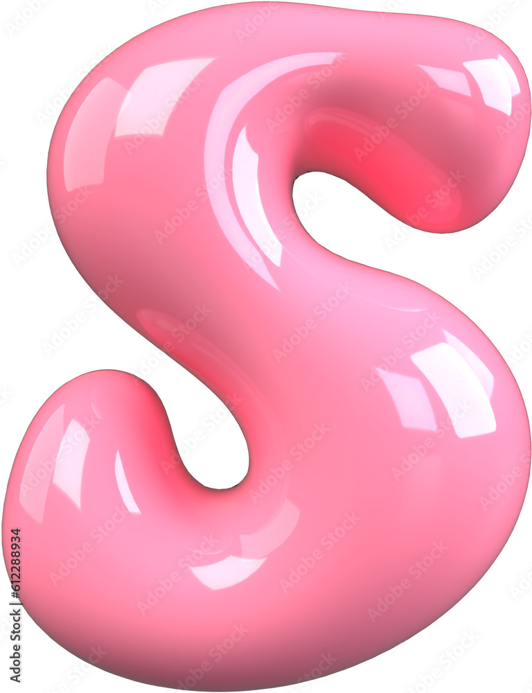 Pink 3D Bubble Gum Inflated Numbers Symbol Letter S Stock Illustration ...