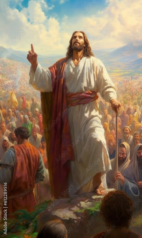 Jesus preached to the crowd Stock Illustration | Adobe Stock