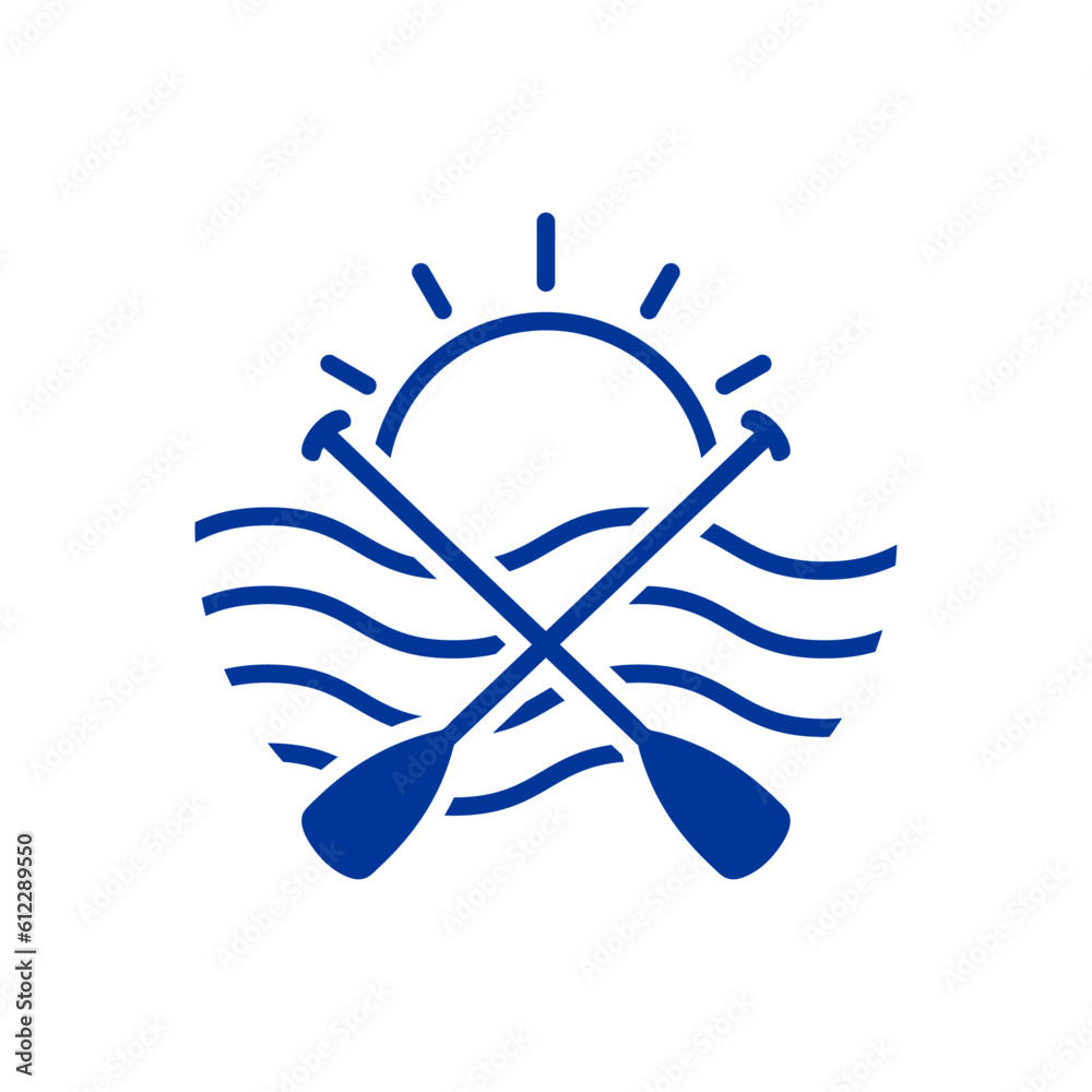 Logo club de piragüismo. Símbolo ocaso o amanecer. Silueta lineal de ...
