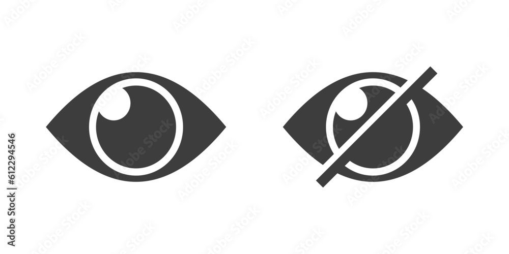 Minimalistic visible and no visible icons. Eye icons, no view. Watch ...