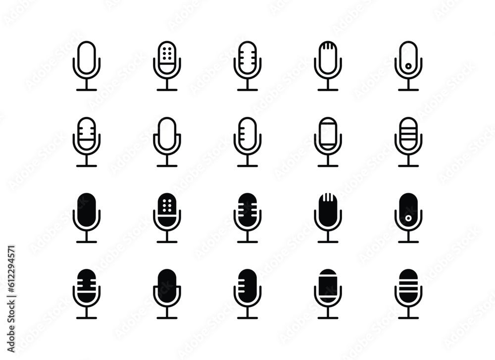 Set of minimalistic different microphone types vector icons. Microphone ... Set of minimalistic different microphone types vector icons. Microphone ...