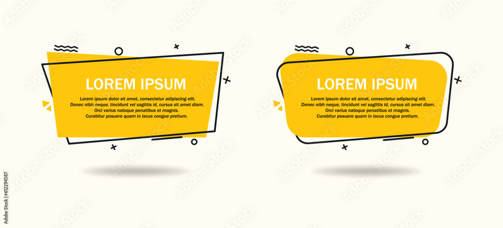 Modern yellow text banner templates with geometric details, and sharp ...
