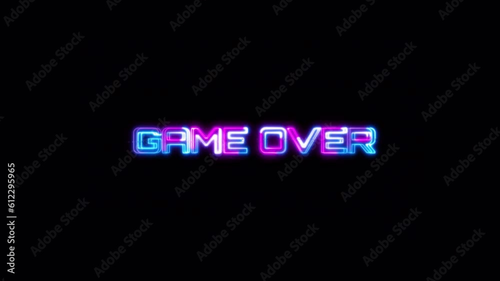 Loop Game Over pink blue neon glitch text effect illustration on Black ...
