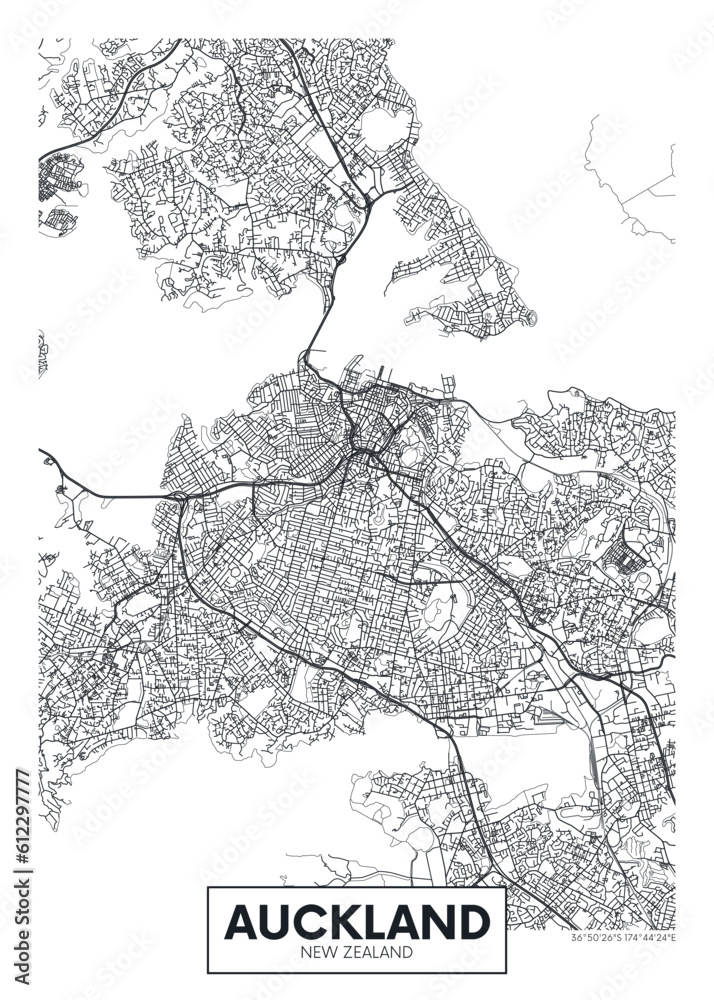 City map Auckland, urban planning travel vector poster design Stock ...