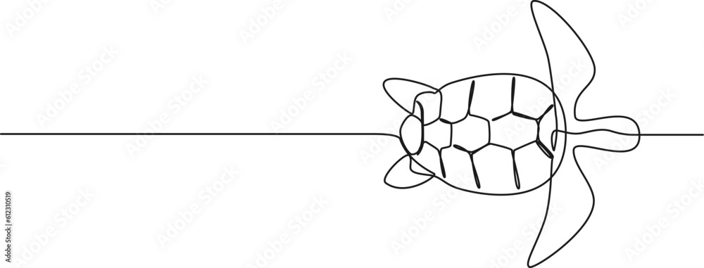continuous single line drawing of sea turtle, line art vector ...