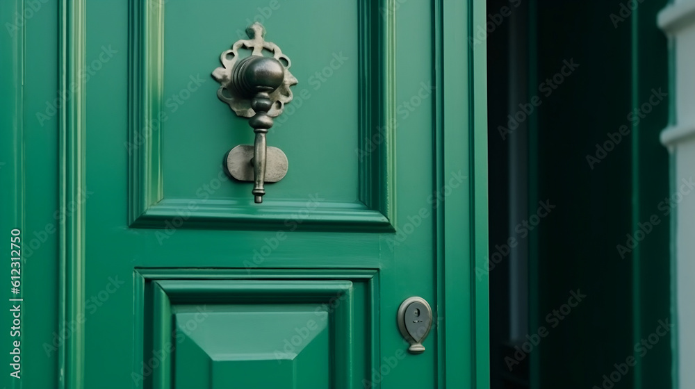 Green colored door with handle and lock close-up. Generative ai. Stock ...