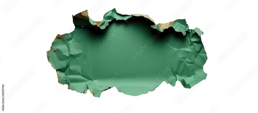 green paper ripped message torn.A torn piece of paper with torn edges ...