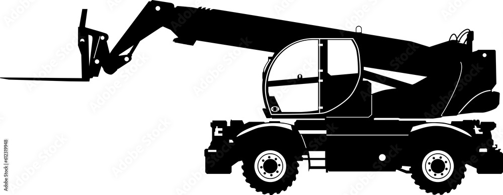 Silhouette of a modern rotating telehandler. Side view of telescopic ...