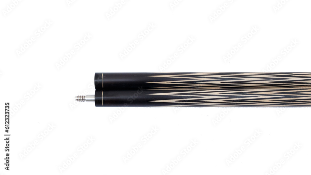 Billiard cues on a white background. Parts of a billiard cue close-up ...