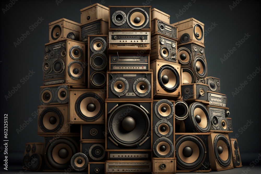 stack of vintage music audio speakers, generative ai Stock Illustration ...