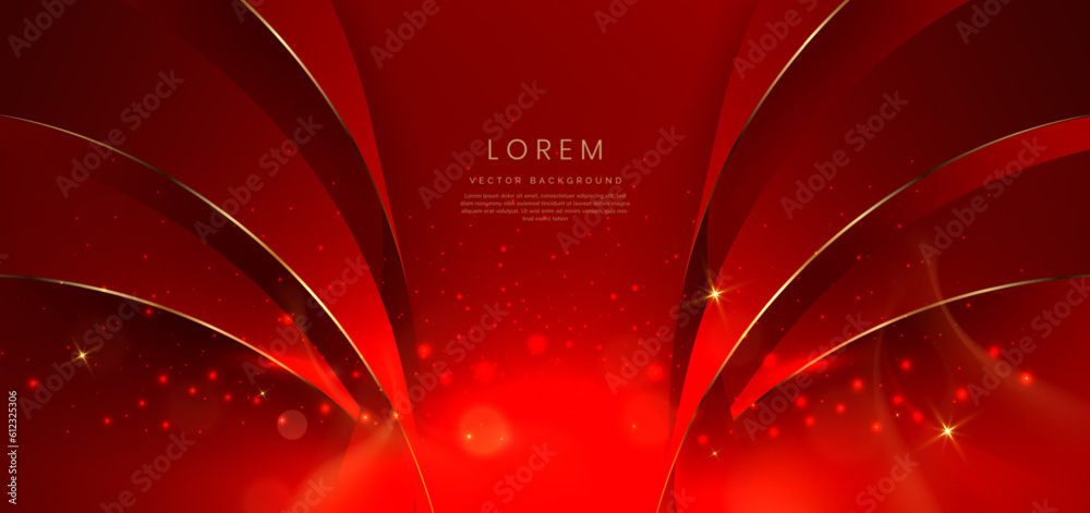 Abstract curved red shape on red background with lighting effect and ...