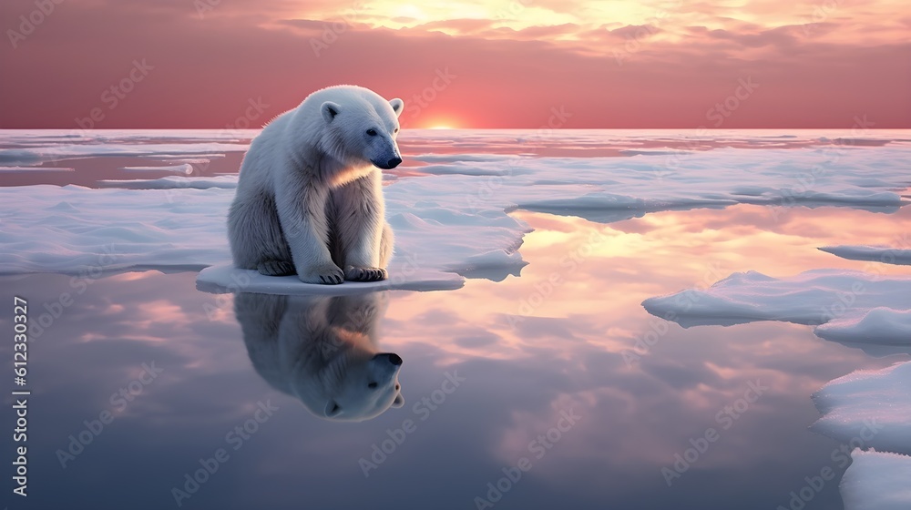 Polar Bear Standing on Melting Ice Cap, A Symbol of Climate Change ...