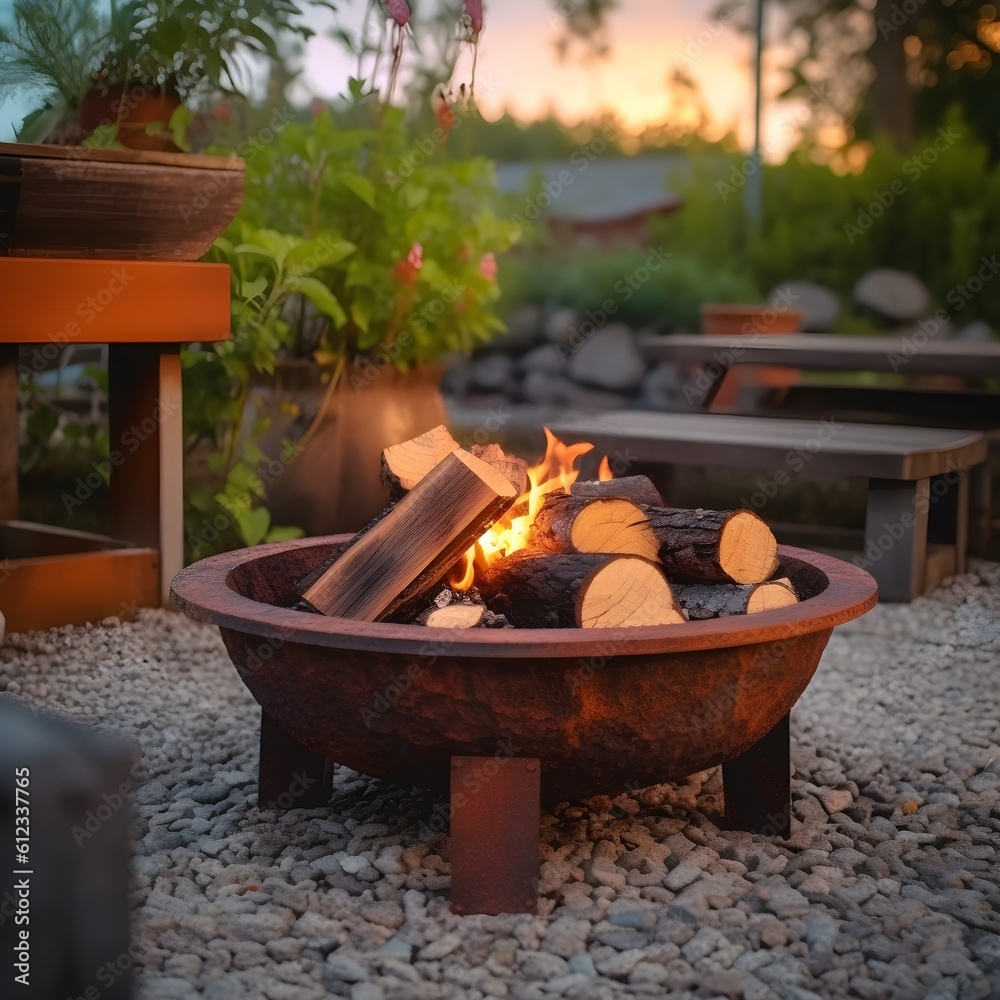 Outdoor fire pit in the backyard on a late summer night, fire pit ...