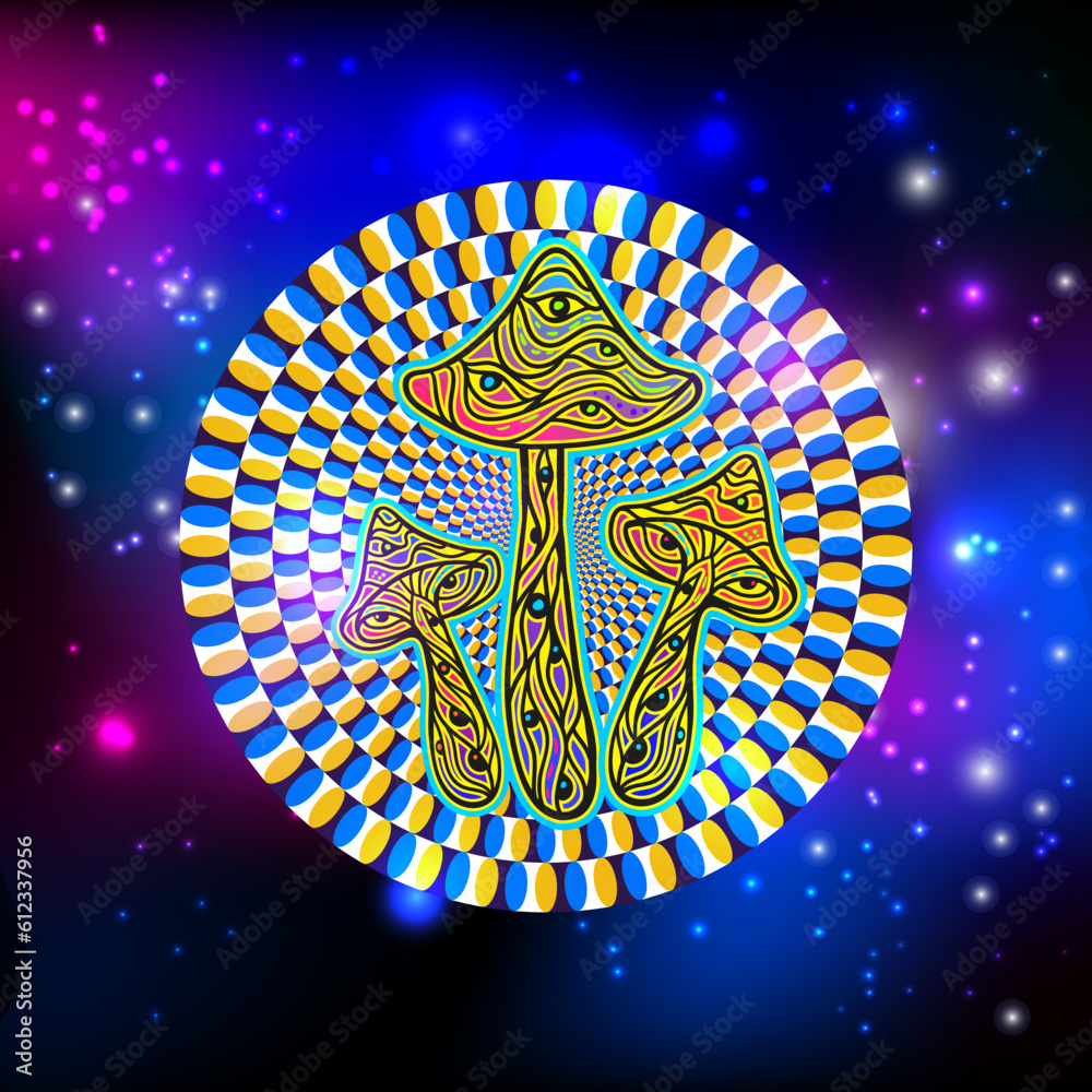 Magic Mushrooms hallucination. Vector illustration. Mushrooms hippie ...