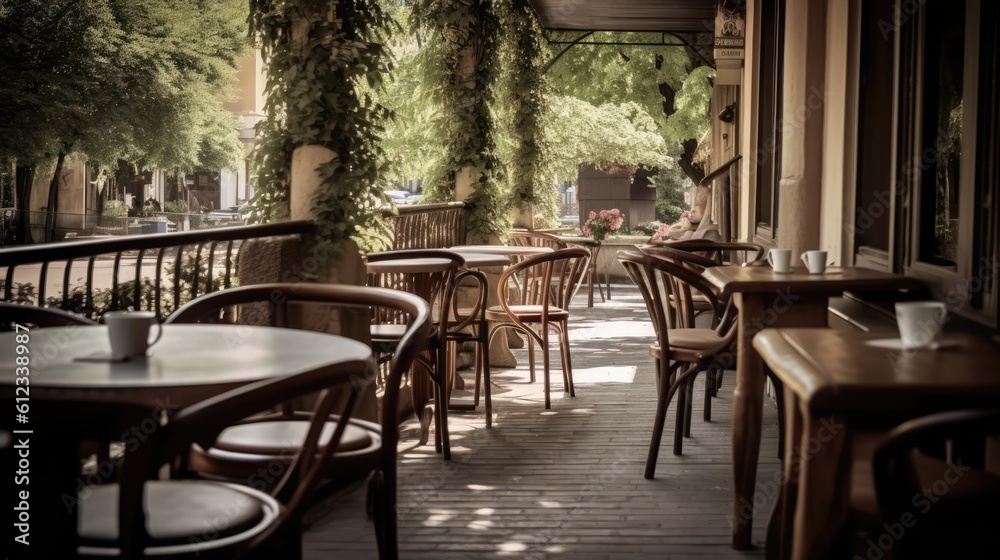 Soft and Serene Summer Coffee Shop Terrace Captured in a Peaceful ...