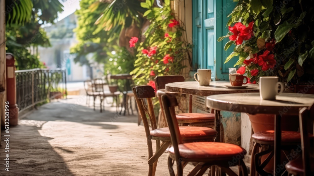 Soft and Serene Summer Coffee Shop Terrace Captured in a Peaceful ...