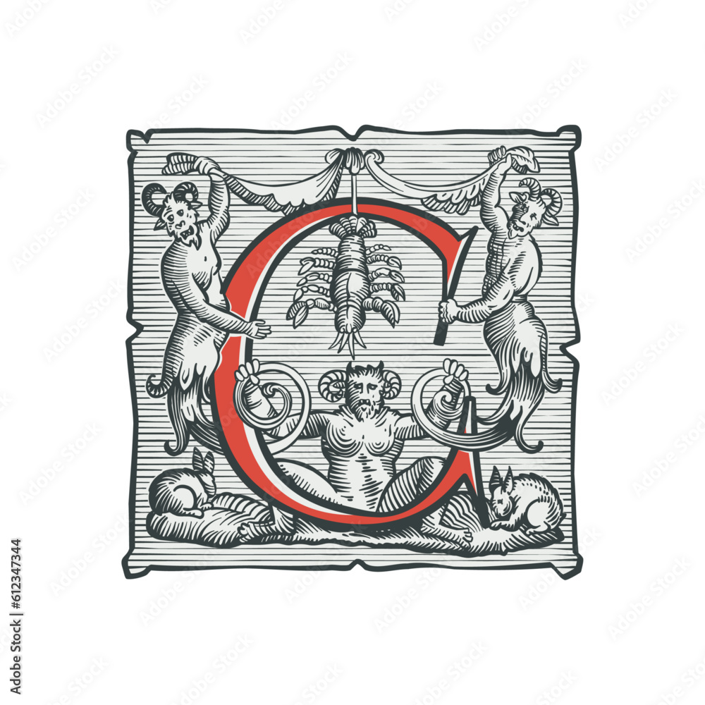 Vetor de Gothic C letter logo. Medieval dropcap. Devil, witches and ...