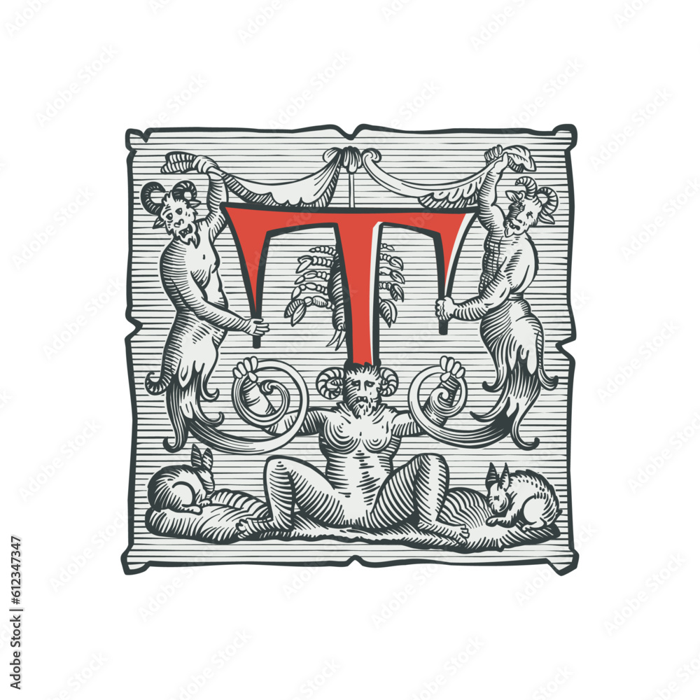 Vetor de Gothic T letter logo. Medieval dropcap. Devil, witches and ...