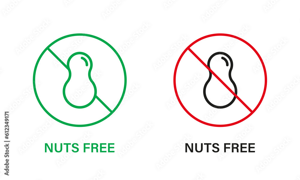 Nut Free Line Icon Set. Nuts Product Stop Sign. Peanuts Forbidden ...