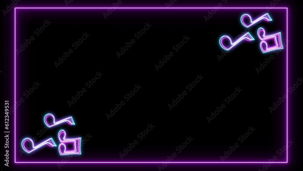 Animated Illuminated Neon Music Symbol Frame Design Glowing Neon Colors ...