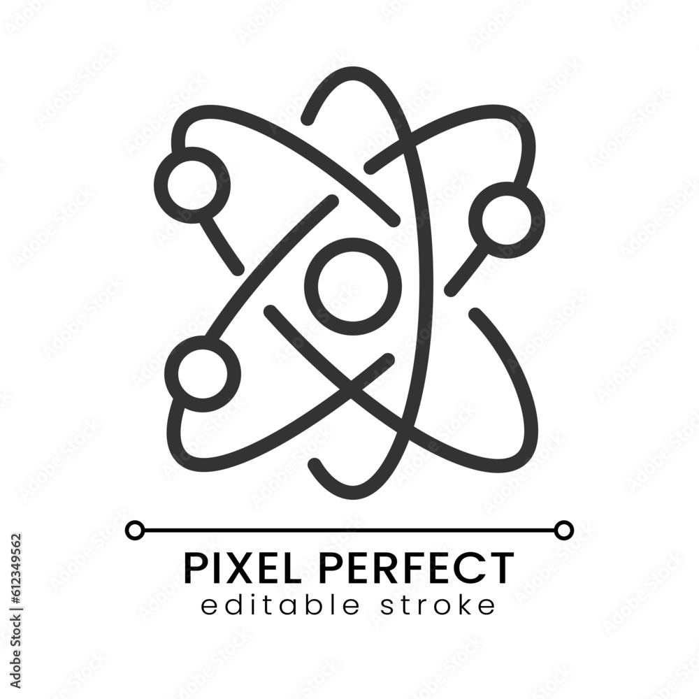 Atom structure pixel perfect linear icon. Smallest particle. Molecular ...
