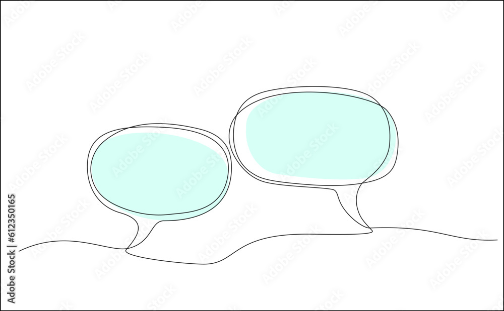 Continuous one line drawing of couple speech bubbles and color shapes ...
