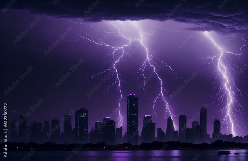 thunder and lightning over a city in the night sky created with ...