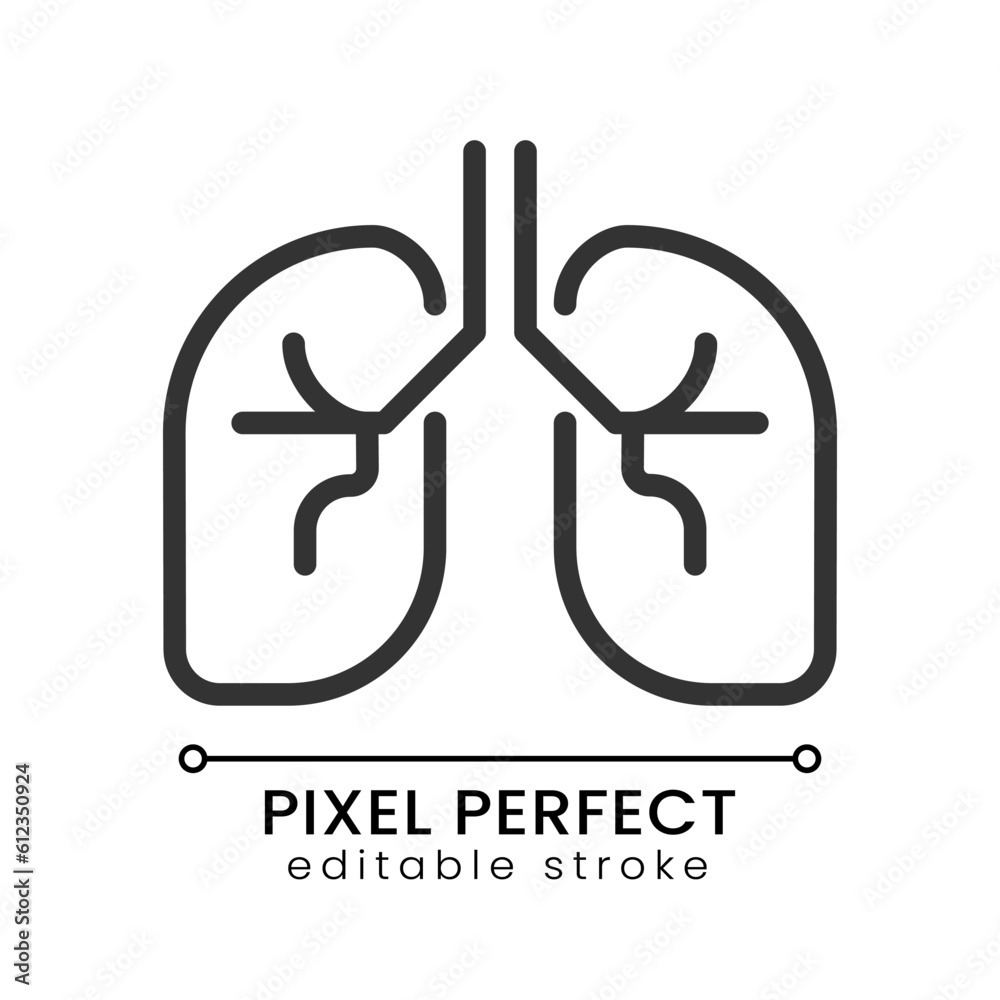 Human lungs pixel perfect linear icon. Respiratory system checkup ... Human lungs pixel perfect linear icon. Respiratory system checkup ...