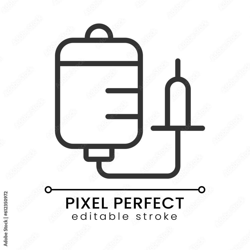 Intravenous therapy pixel perfect linear icon. Medicine administration ...