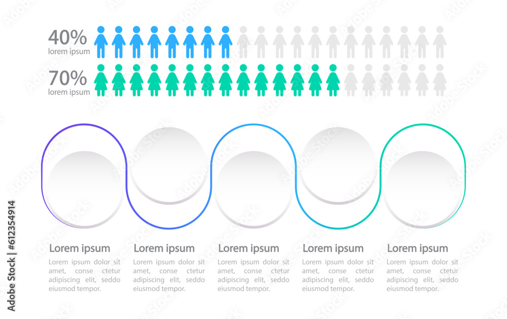 Vetor de Gender differences percentages infographic chart design ...