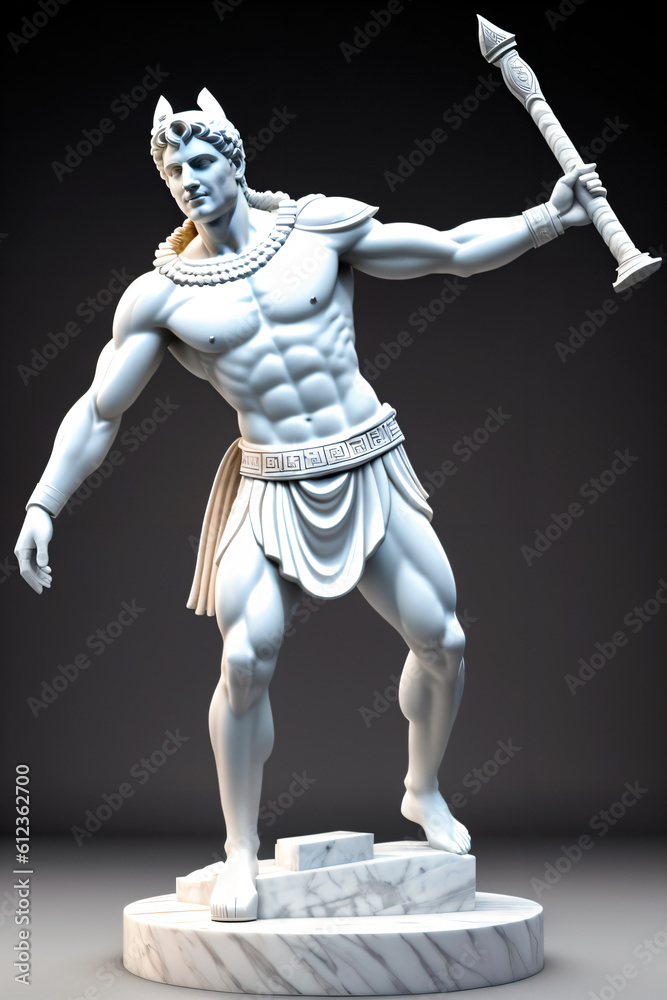 Ancient historical human spartan warrior statue, museum statue, marble ...