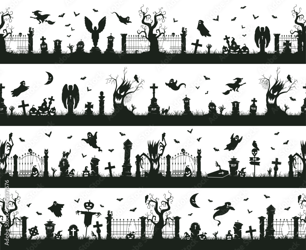 Halloween seamless borders. Creepy halloween decorations, spooky ...