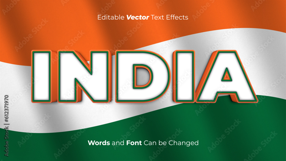 Editable 3D India Vector Text Effect on India flag background Stock ...