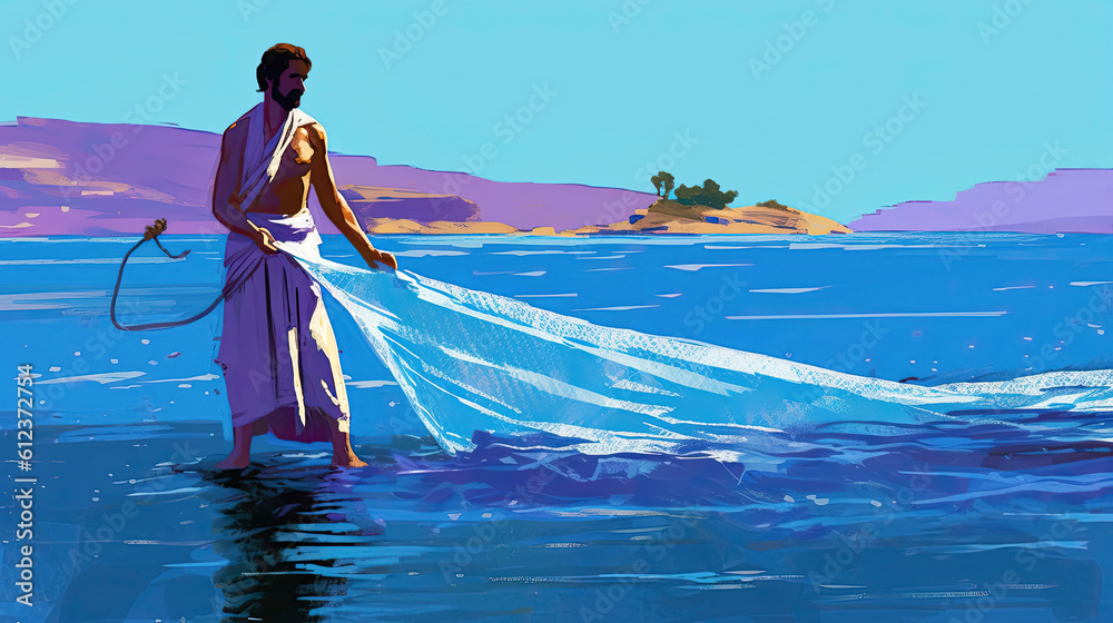 Colorful painting art portrait of the apostle Peter cleaning his ...