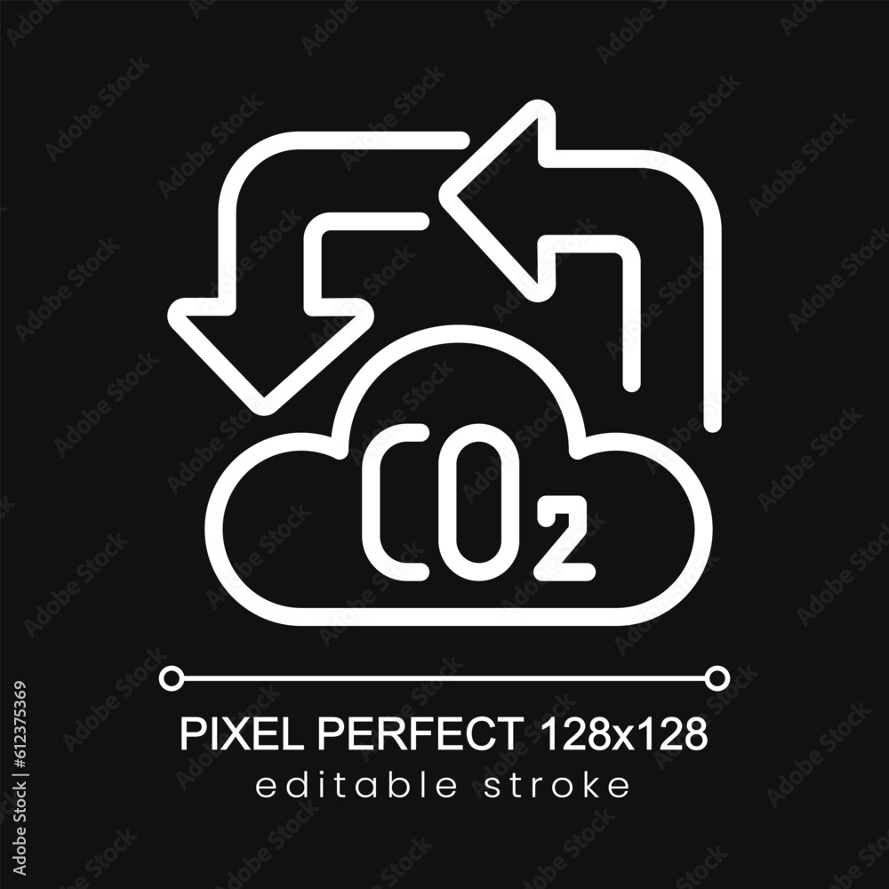 Carbon cycle pixel perfect white linear icon for dark theme. Reduce ...