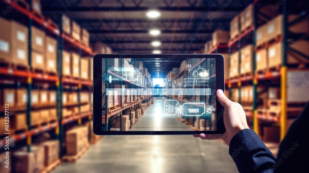 Smart warehouse, inventory management system concept, a manager using ...