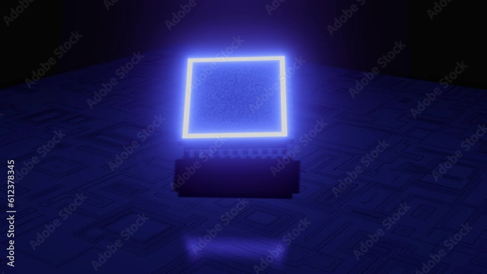 Seamless loop High Tech CPU Processing Data 3D animation. Signals from the chip are flowing ...