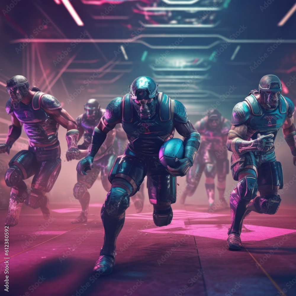 Cyberpunk players with stadium Stock Illustration | Adobe Stock