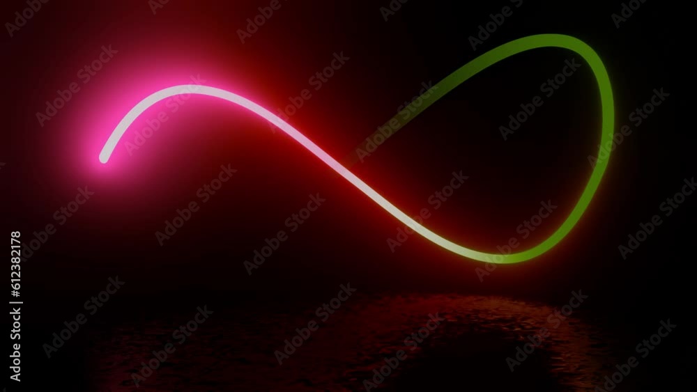 Neon infinity sign. 3D render seamless loop animation. Abstract ...