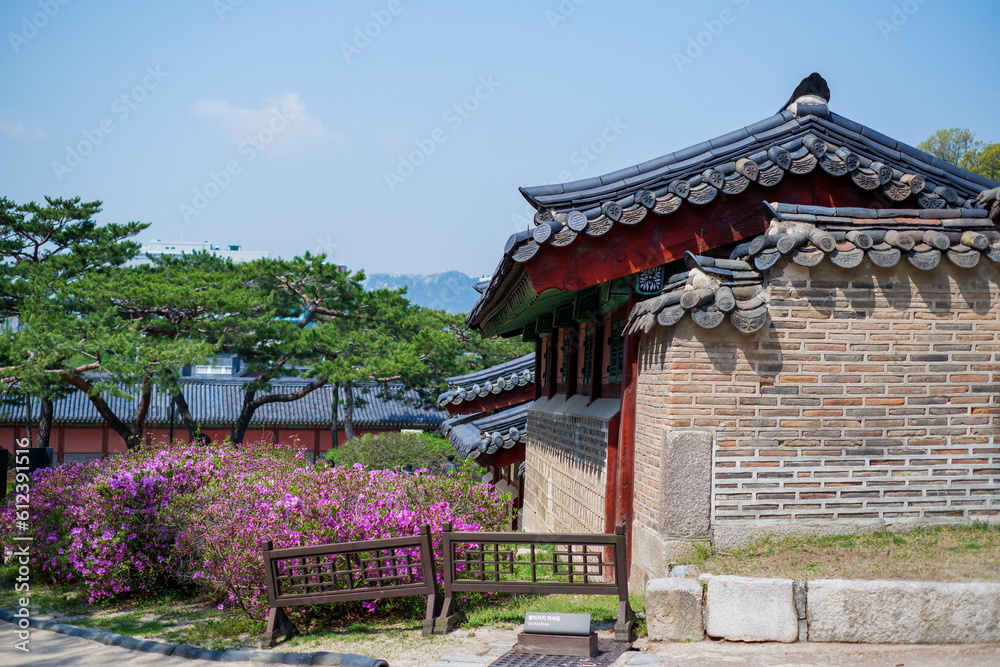 The traditional tiled roofs of Korean traditional architecture boast ...