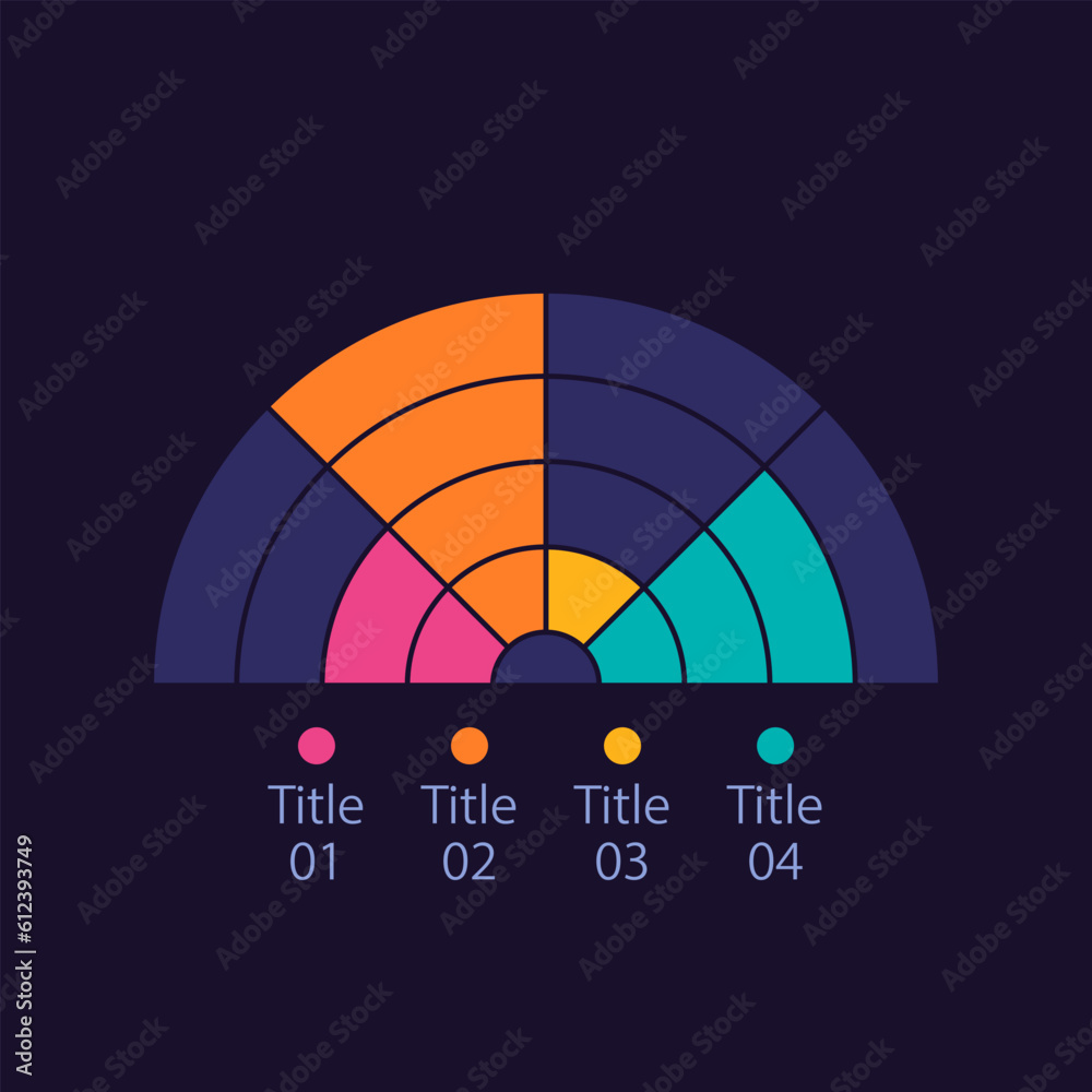 Semi circle infographic diagram design element for dark theme. Four ...