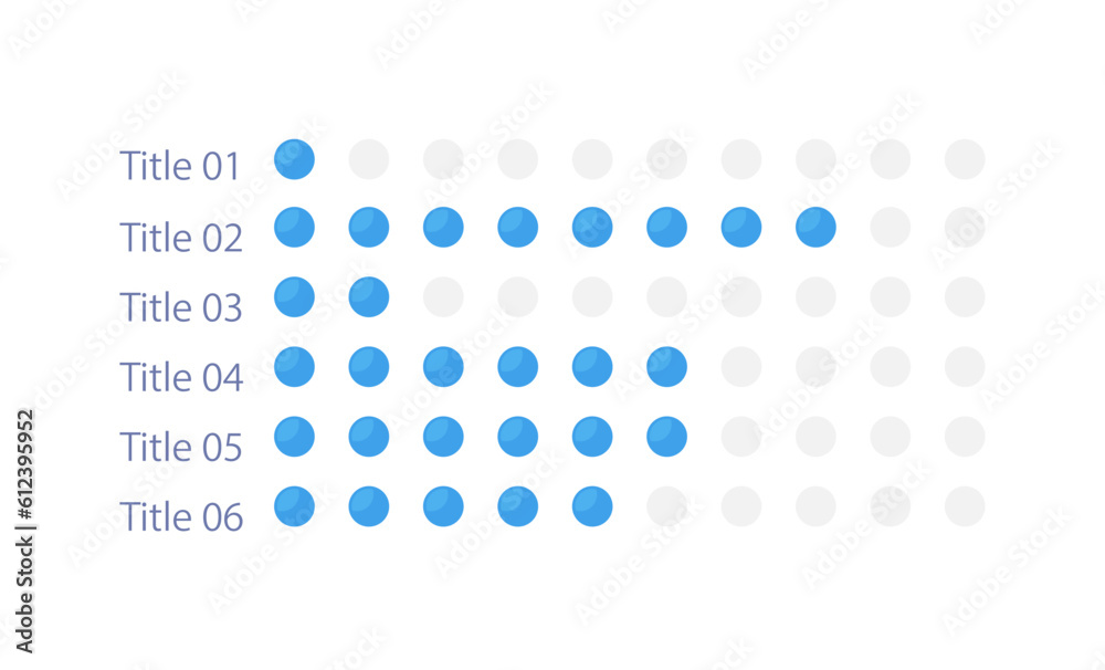Horizontal dot plot infographic chart design template. Six categories ...