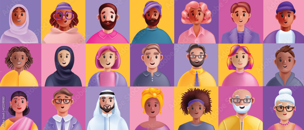 3D people diverse avatar, inclusion vector multicultural group, cartoon ...