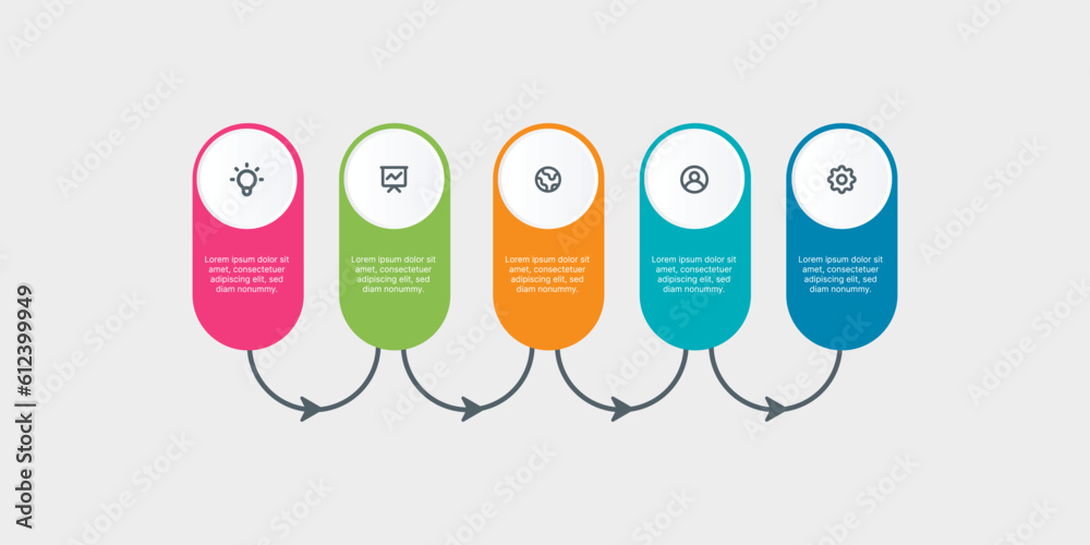 Process infographic design with 5 pillars with icon and description in ...