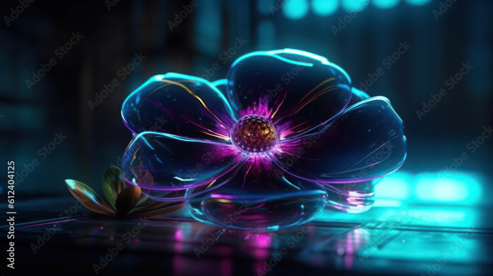 A futuristic flower shines in a sci-fi style scene. This image inspires ...