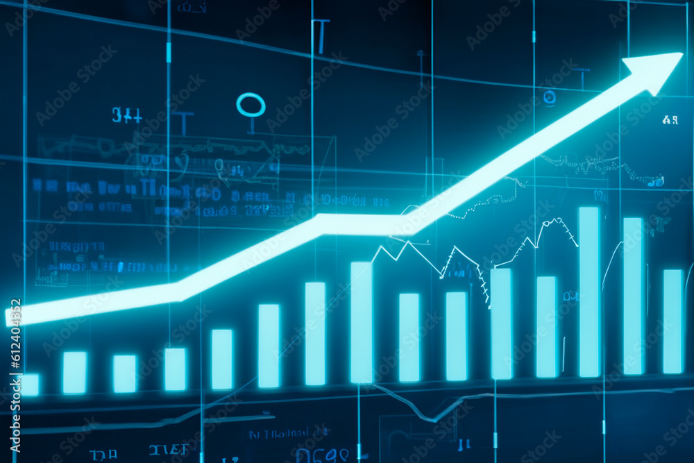 Digital blue bar graph with growing business concept. Hi-tech tech ...