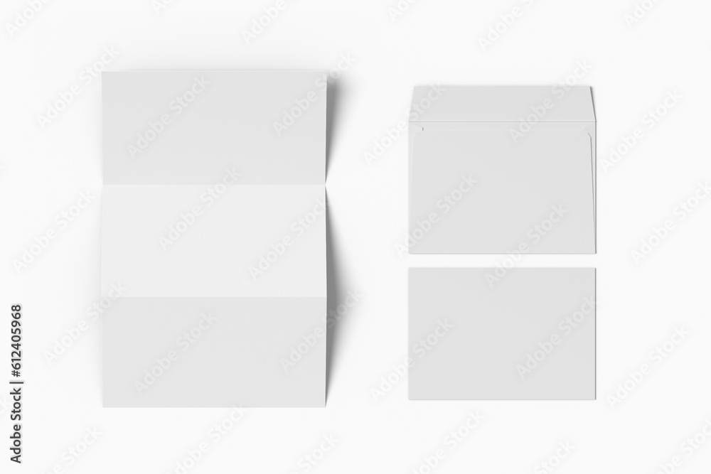 Realistic Envelope and a4 potrait trifold Mockup on white backgrounds ...