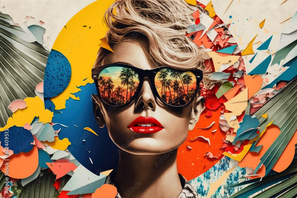 Fashionable young woman wearing big sunglasses. Retro style summer ...